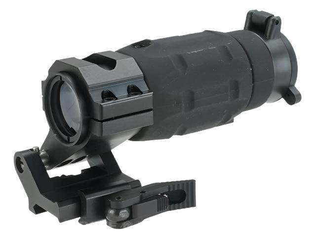 Tactical 3X Magnifier w/ Flip Up Cap & Twist Off QD Weaver Mount — Extreme Airsoft RI